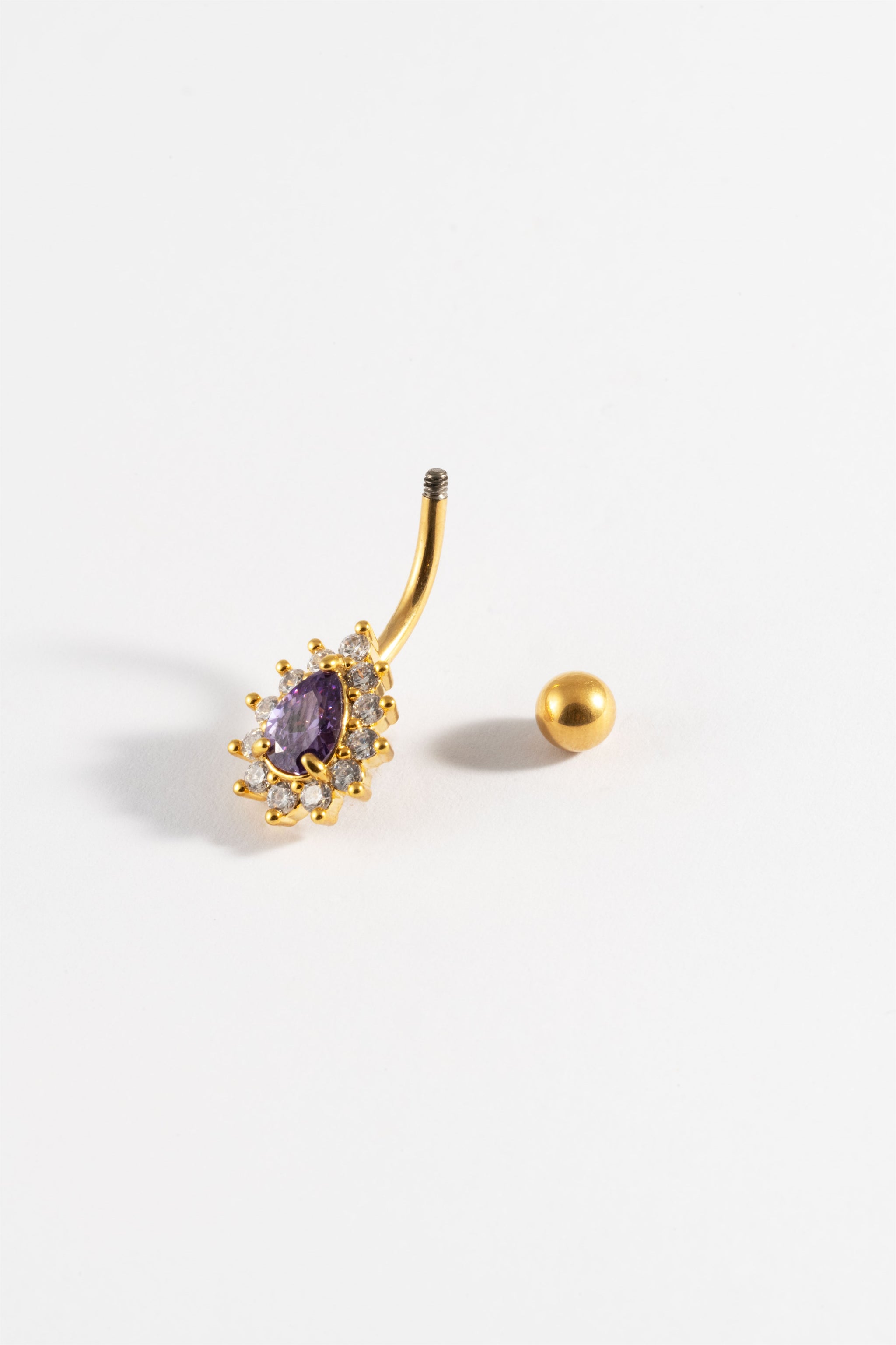 GOLD PLATED 14G TITANIUM AMETHYST CZ BELLY BAR