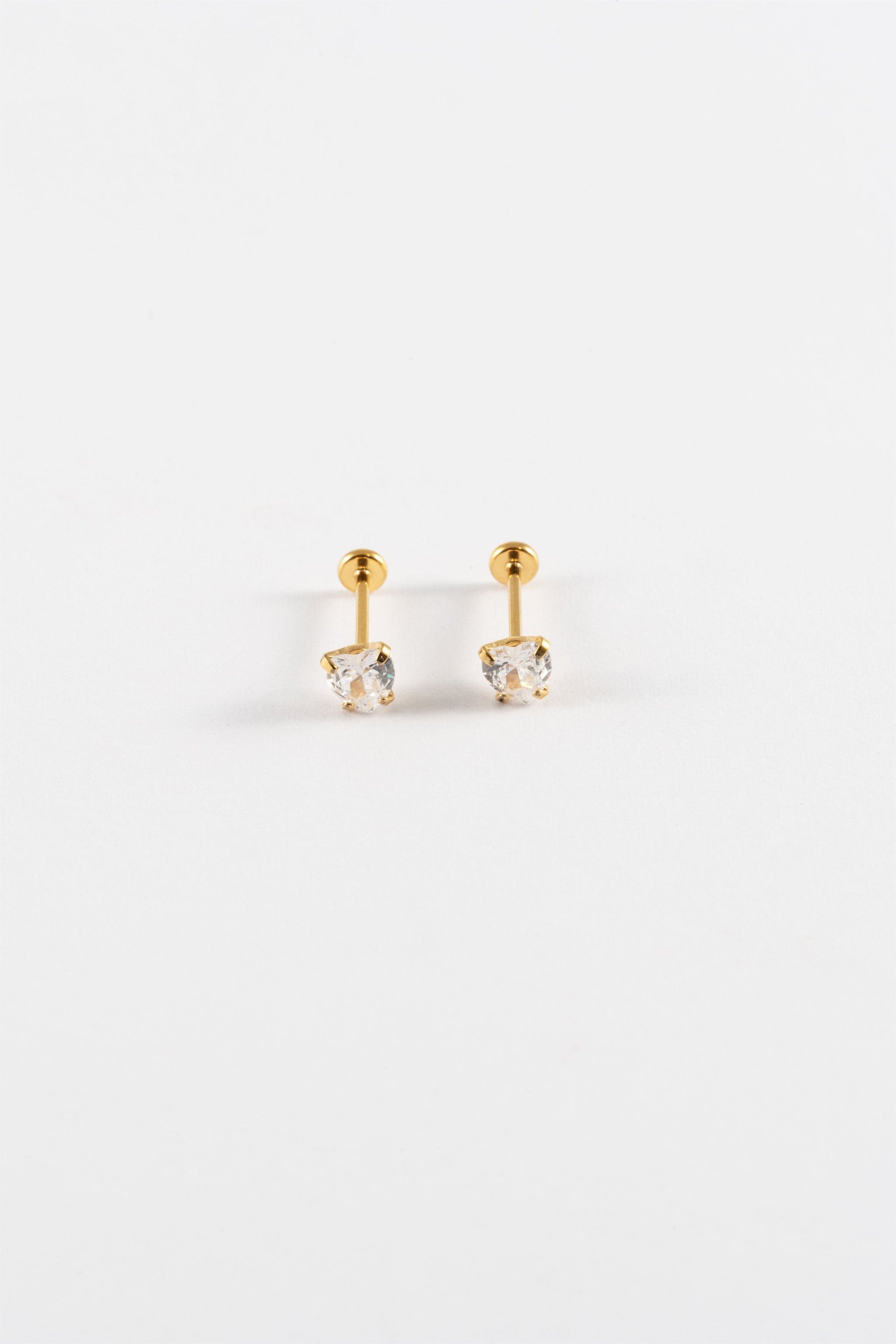 GOLD THREADLESS CZ HEART FLAT BACK PAIR