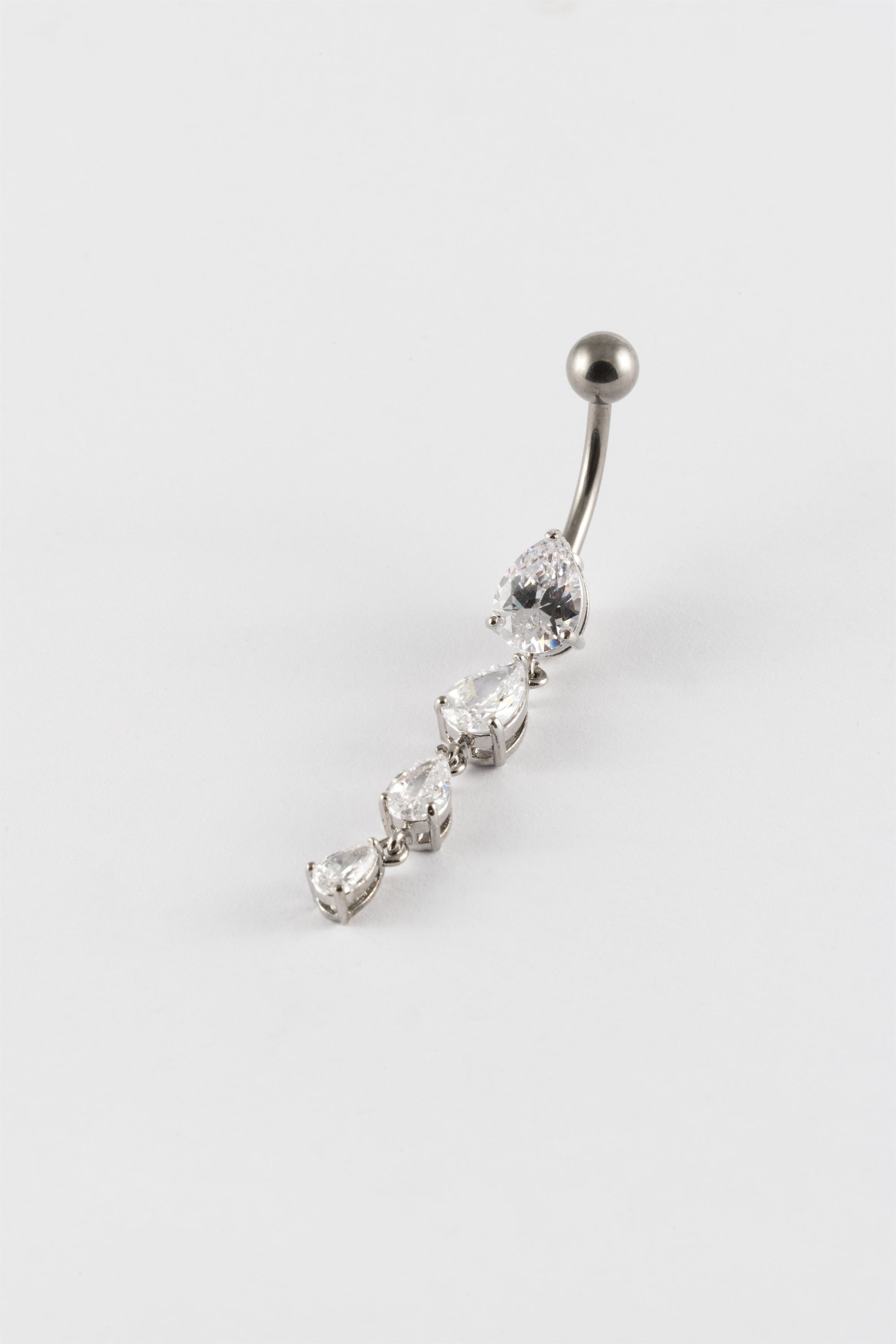 SILVER SILVER 14G CZ TRIPPLE TEAR DROP BELLY BAR