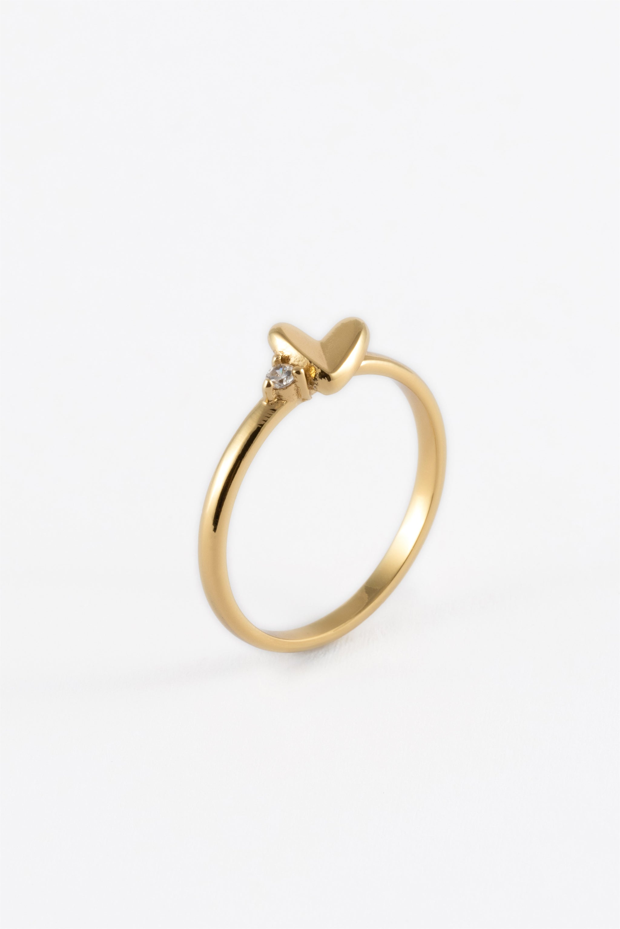 STERLING SILVER GOLD HEART AND CZ RING M/L