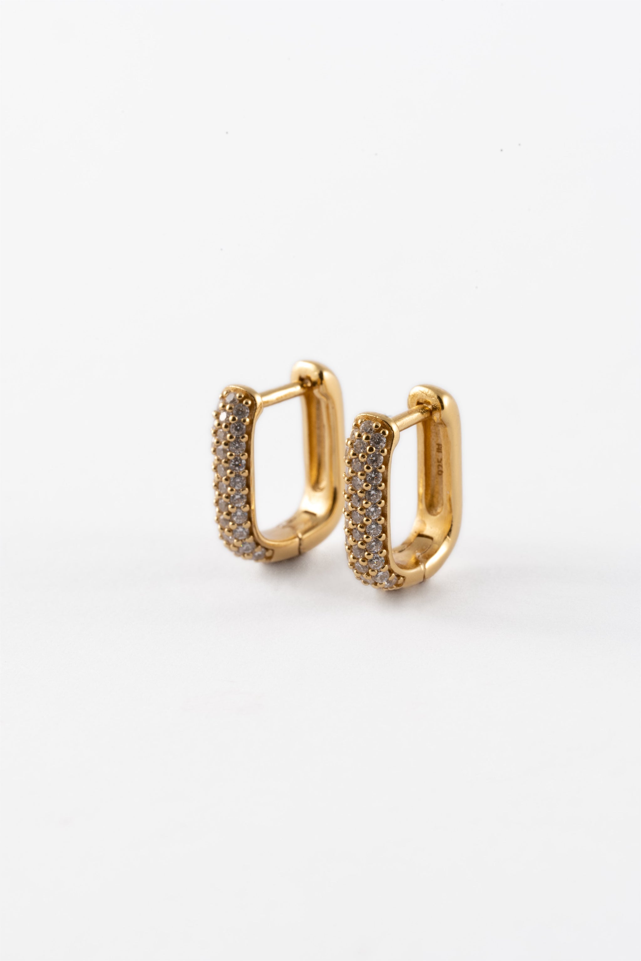 STERLING SILVER GOLD CZ PAVE RECTANGLE HUGGIE