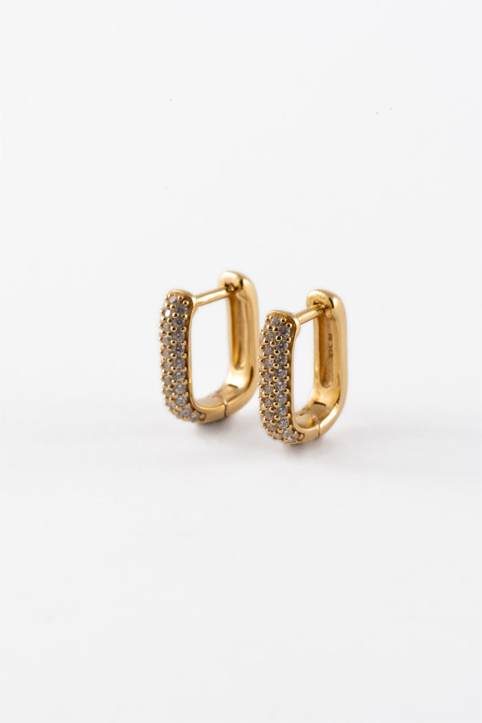STERLING SILVER GOLD CZ PAVE RECTANGLE HUGGIE