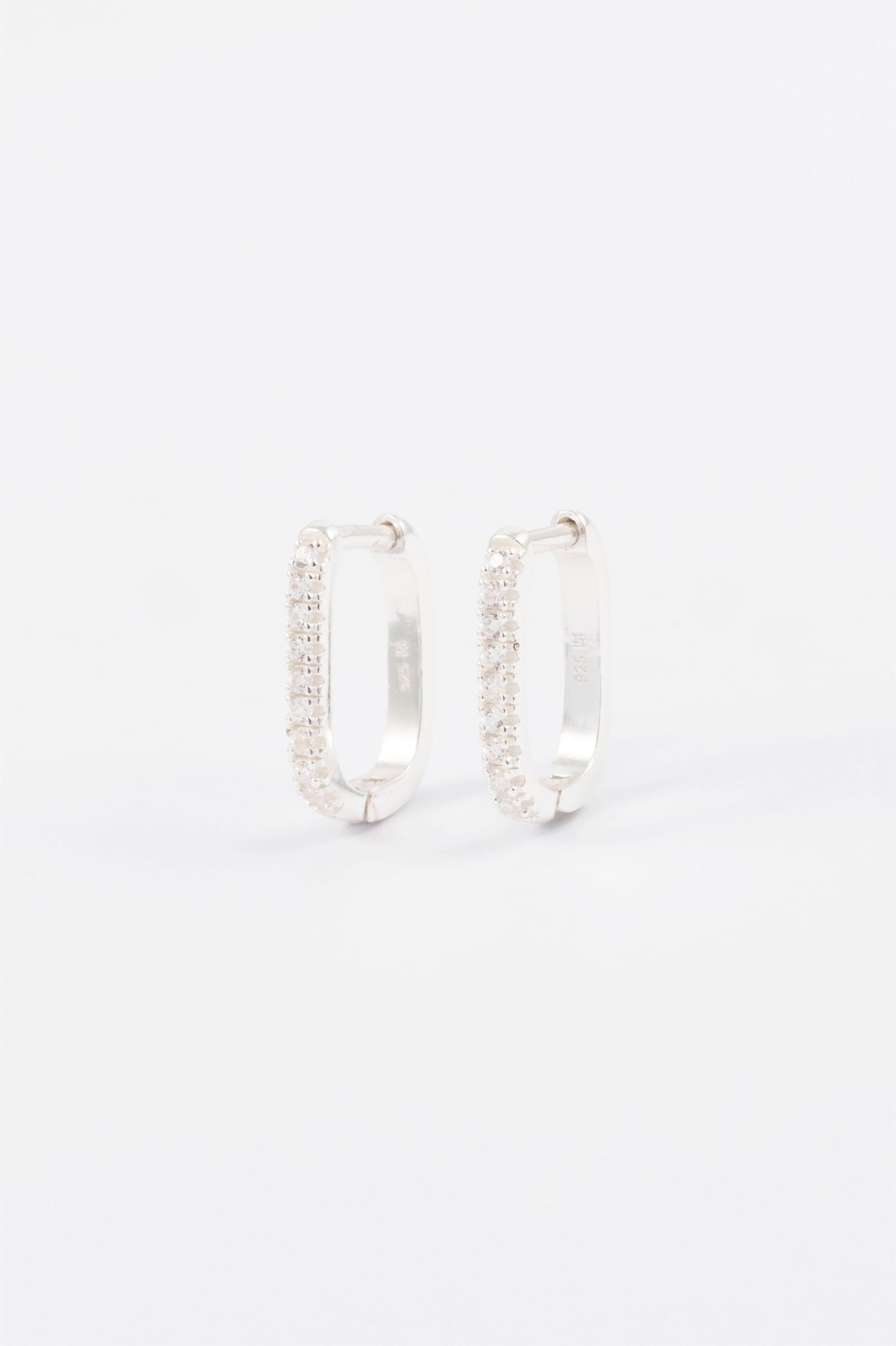 STERLING SILVER CZ PAVE RECTANGLE HUGGIE