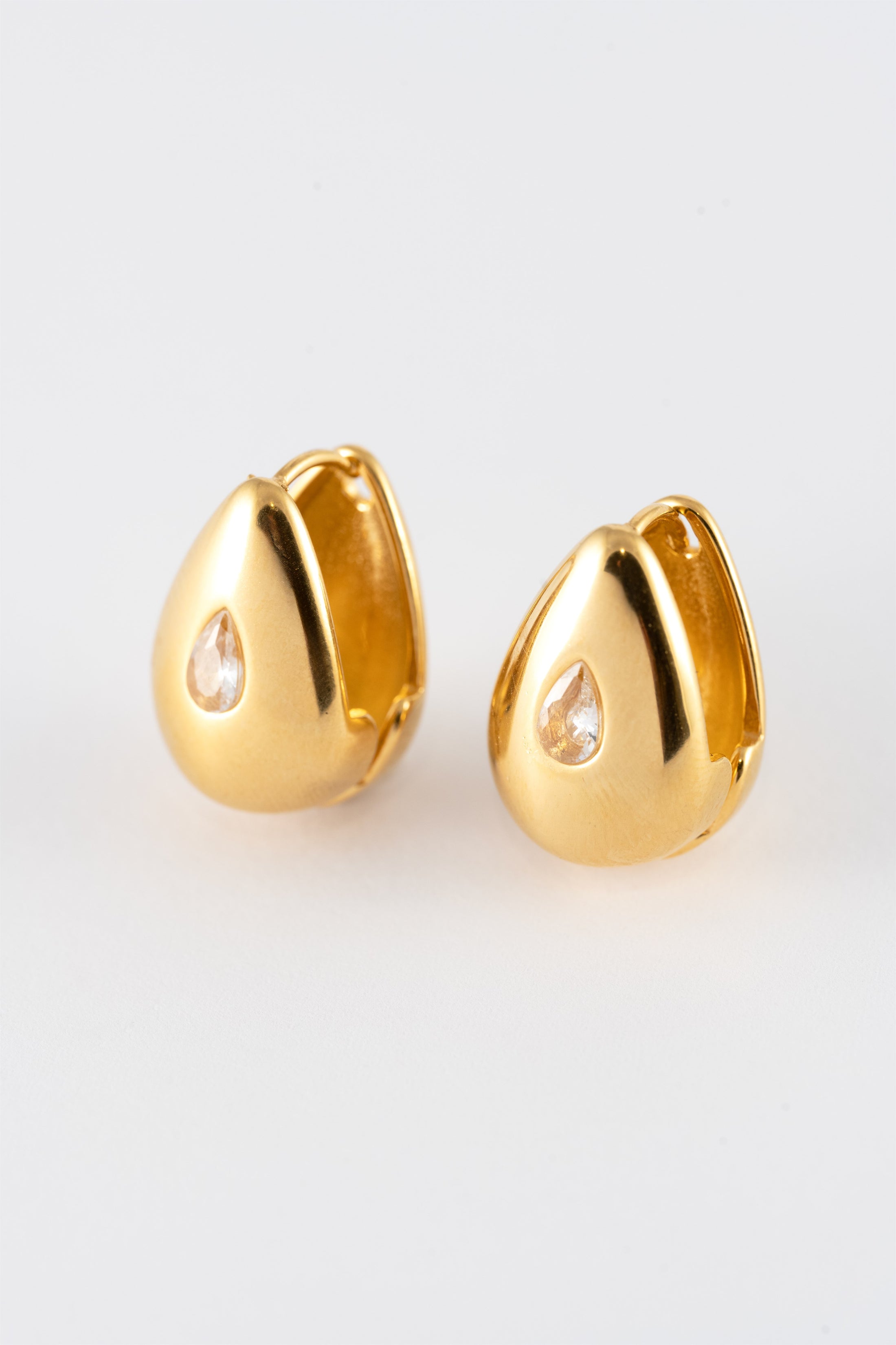 WATERPROOF GOLD TEARDROP HUGGIES WITH CZ CENTRE