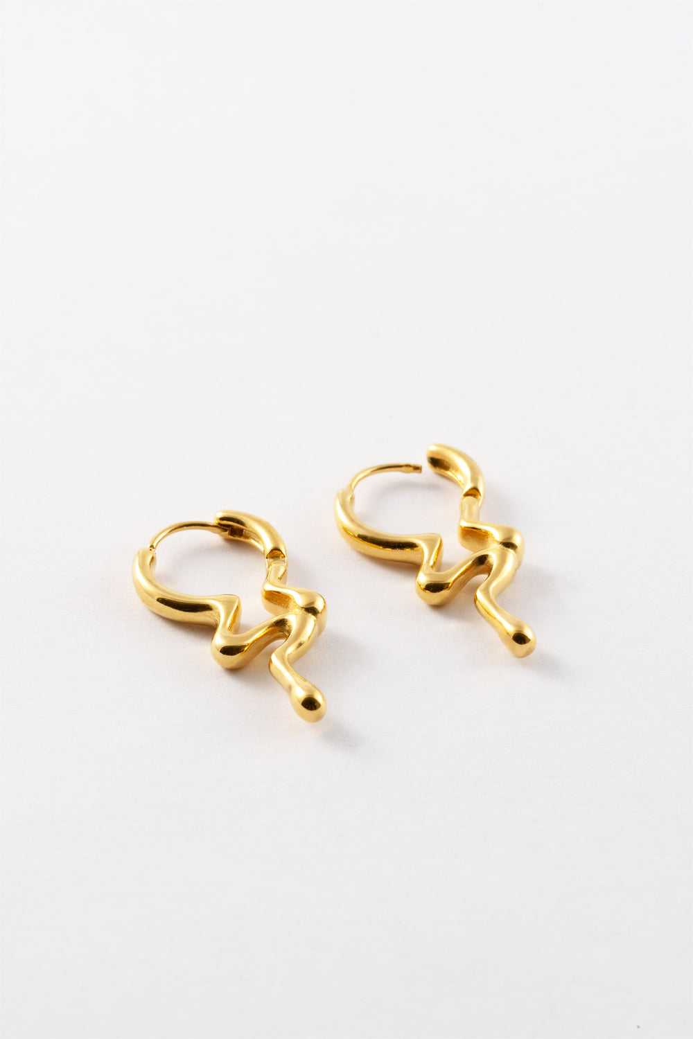 WATERPROOF GOLD SQUIGGLE HUGGIE EARRINGS