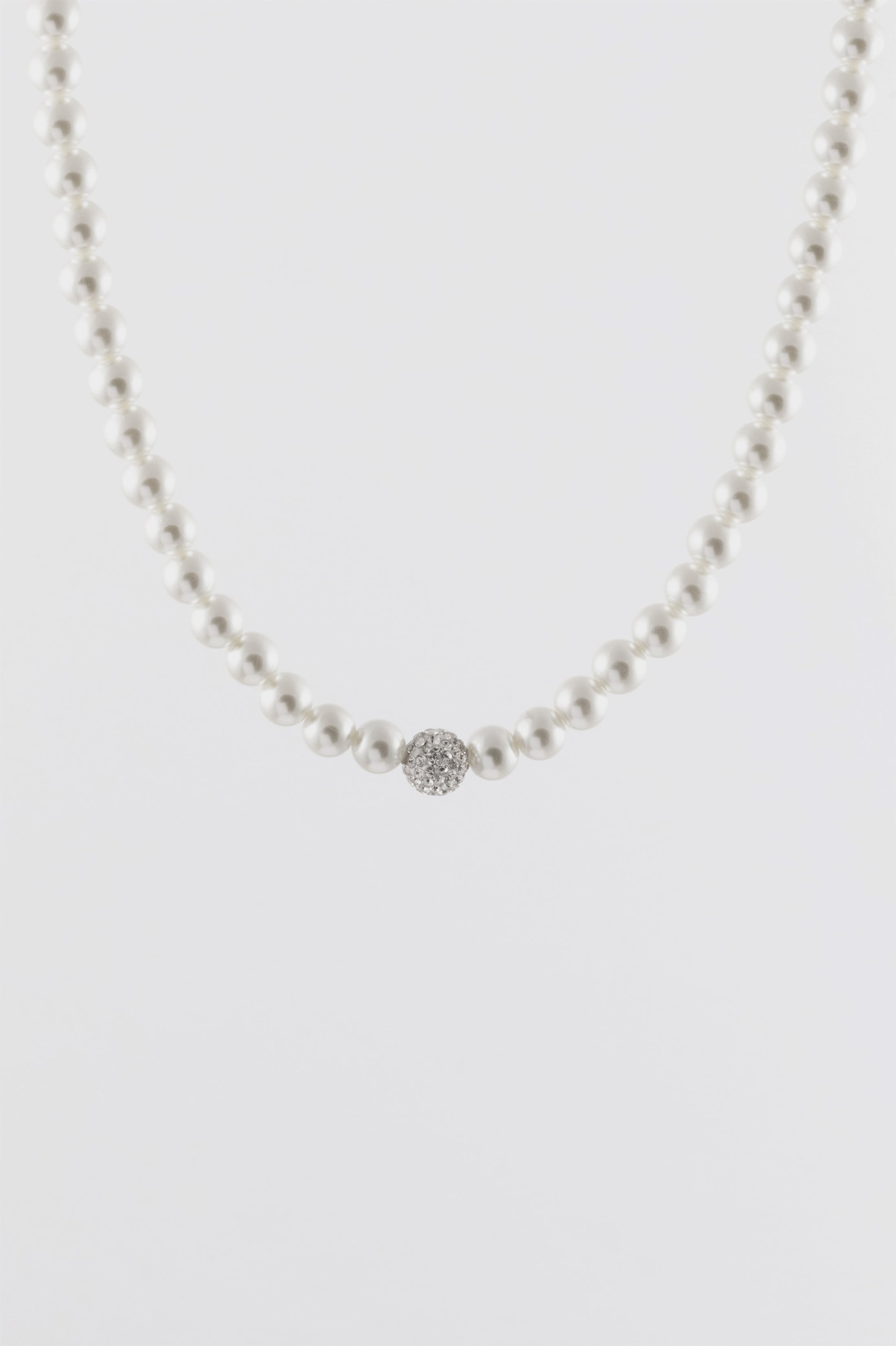 SILVER PAVE BALL & PEARL STUD & ALLWAY NECKLACE SE