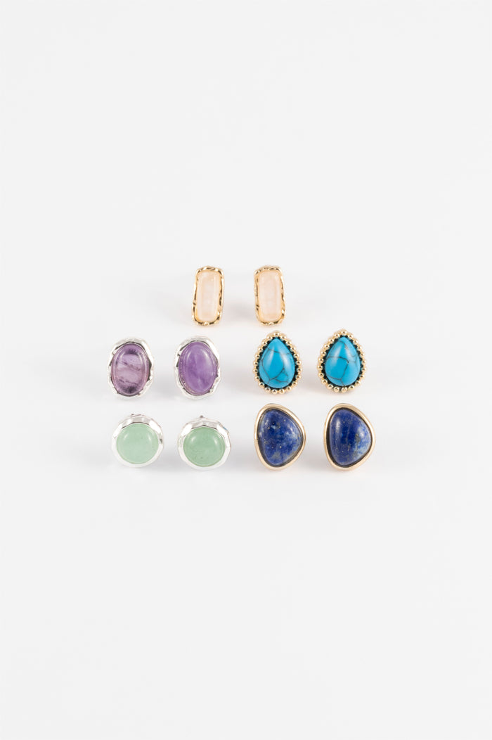 MIXED SEMI PRECIOUS 5 STUD PACK