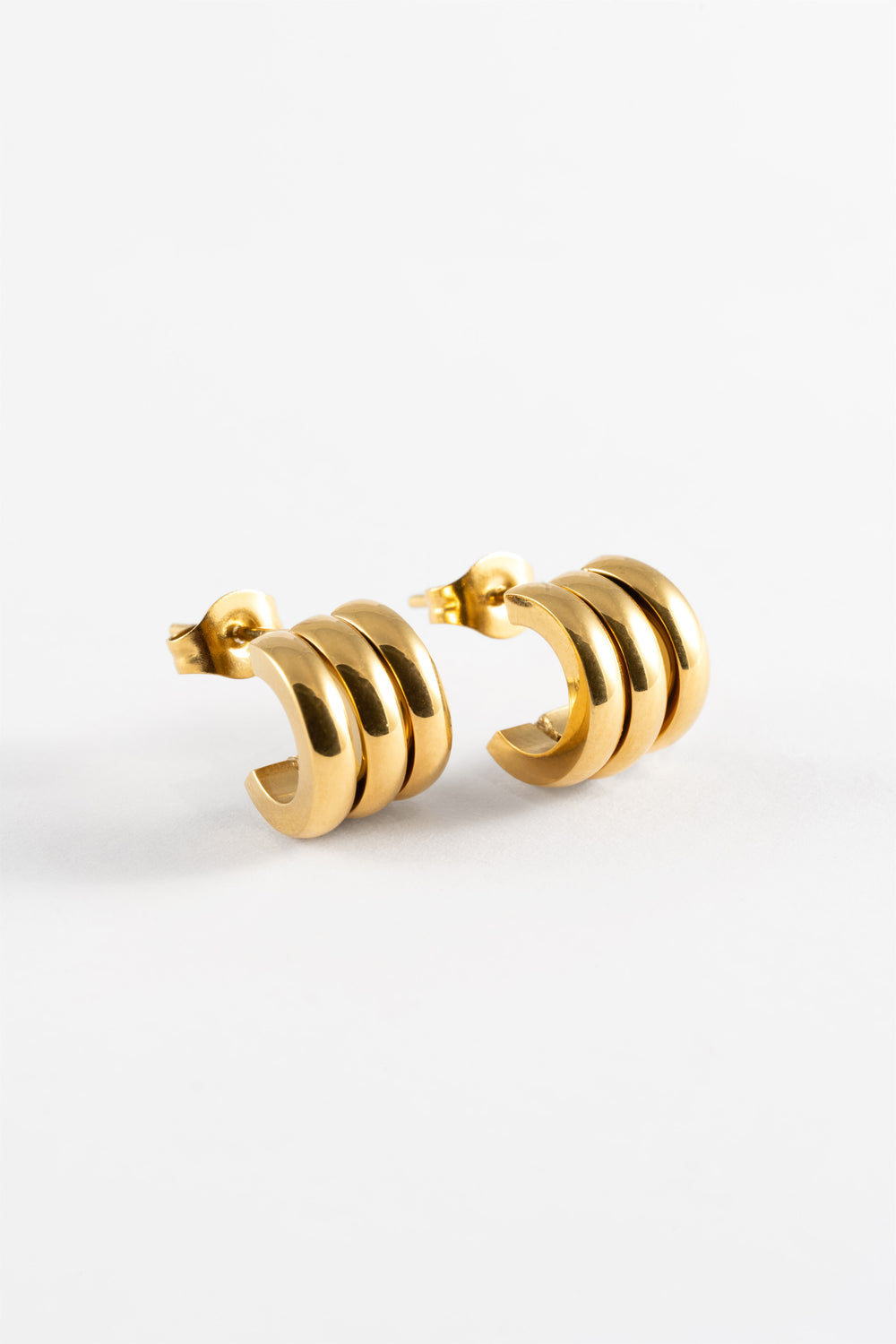 WATERPROOF GOLD WIDE RIBBED LOBE EARRINGS