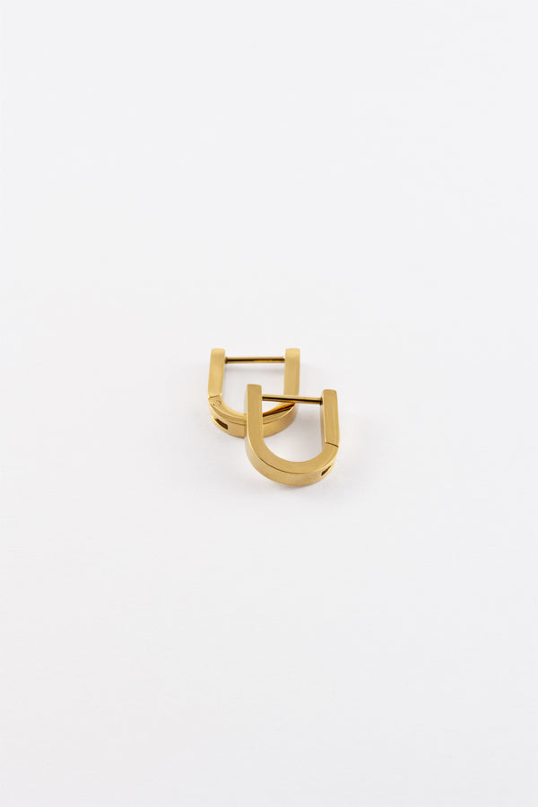 GOLD U SHAPE FLAT EDGE HUGGIE HOOP EARRING
