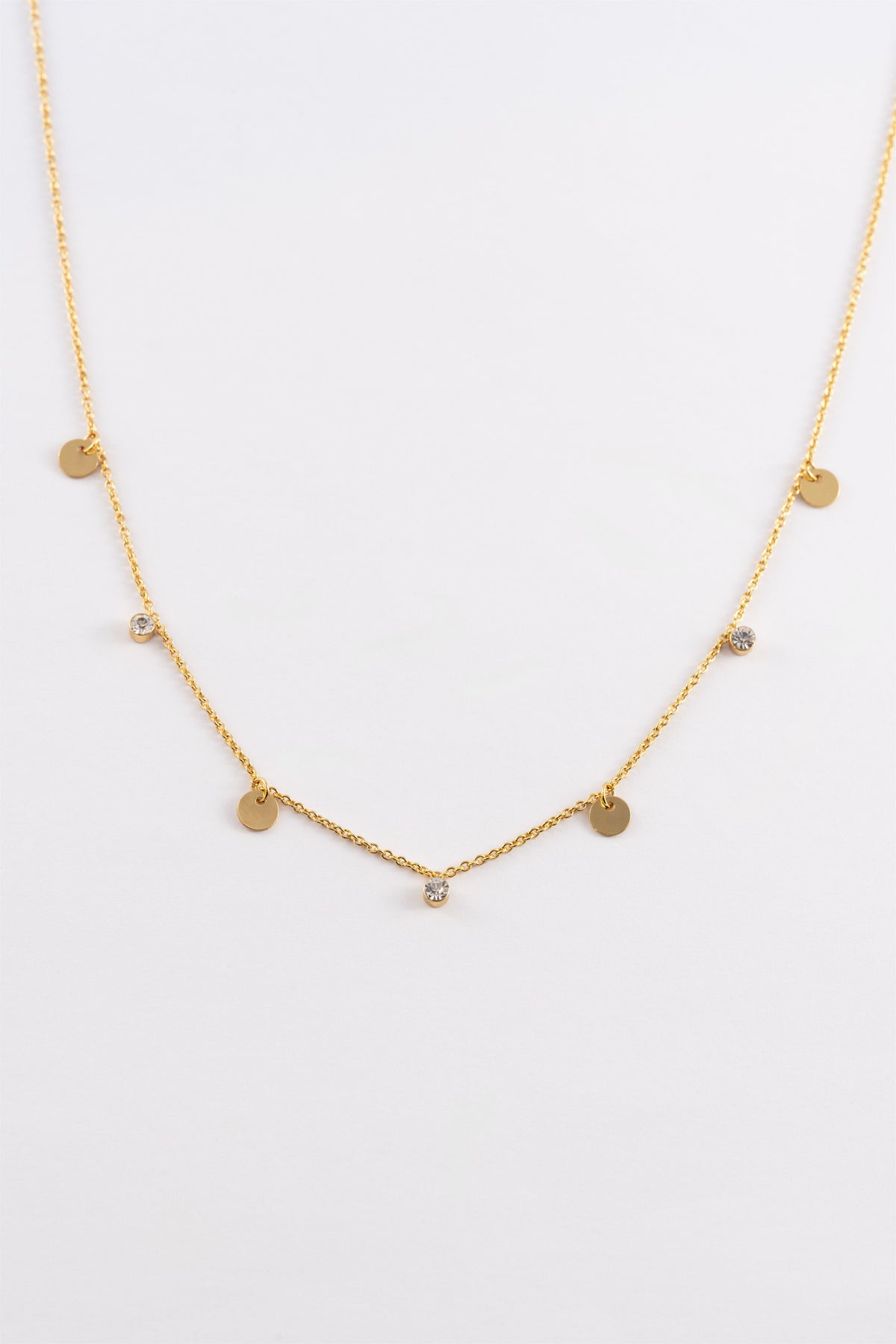 WATERPROOF GOLD CRYSTAL & CIRCLE CHARM NECKLACE