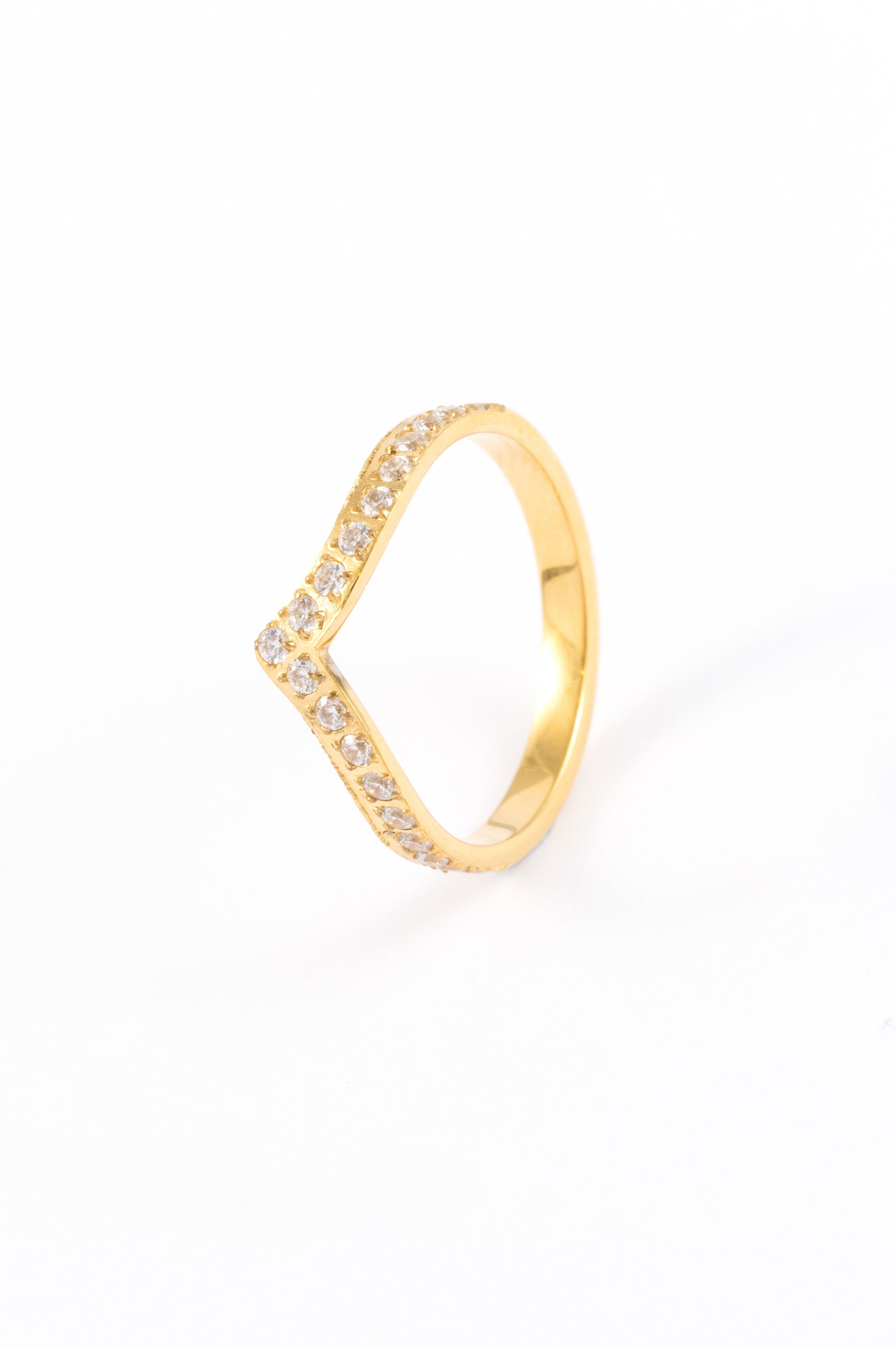 GOLD CRYSTAL DELICATE V RING - M/L