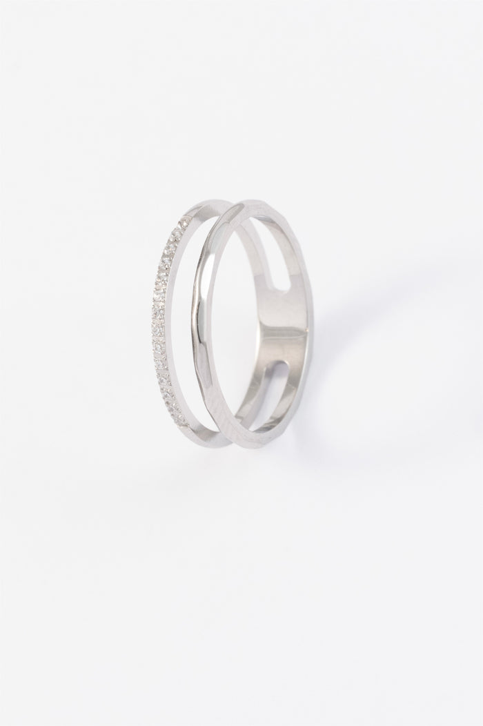 SILVER DOUBLE STACK WITH CZ CRYSTALS RINGS - S/M
