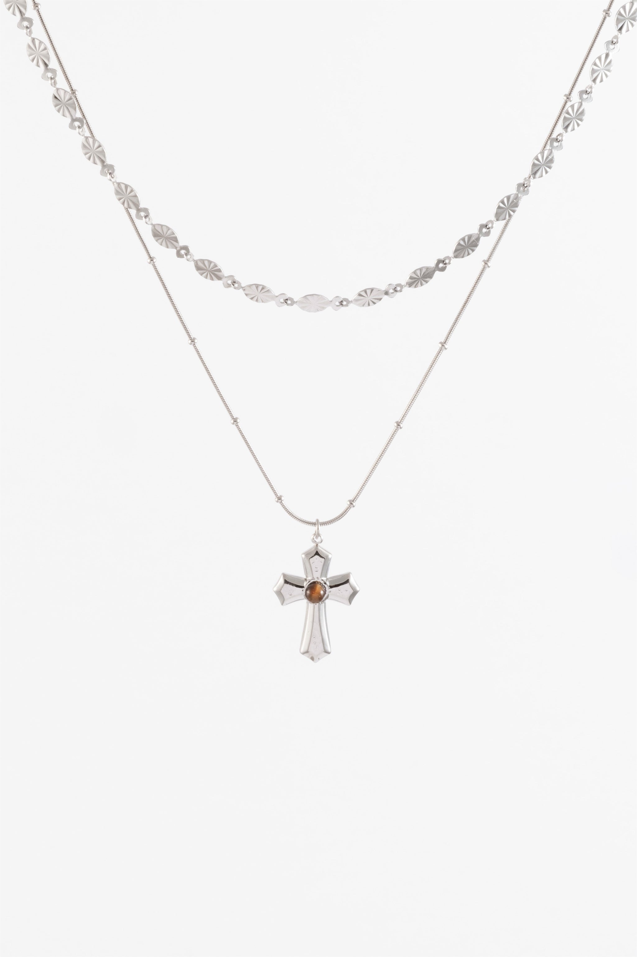 SILVER CHAIN WITH CROSS PENDANT 2 PACK NECKLACE