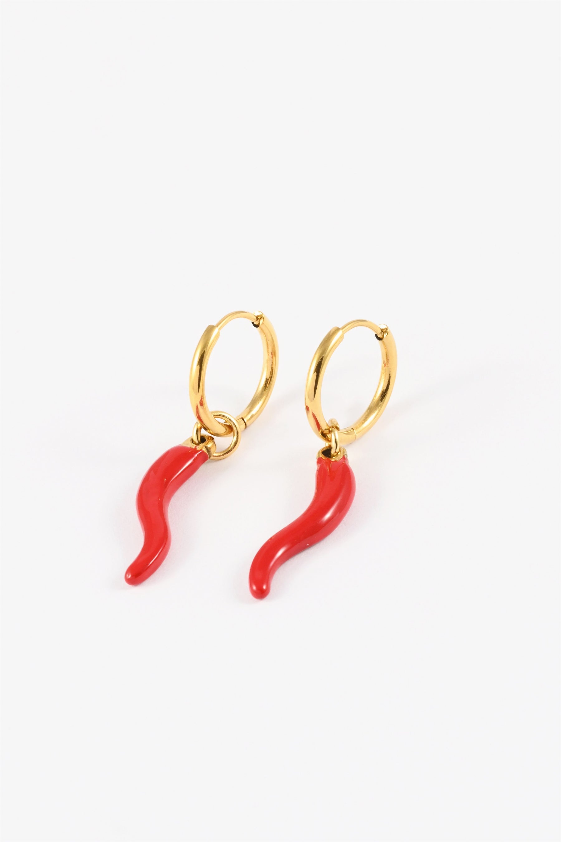 WATERPROOF GOLD RED CHILLI CHARM HUGGIE EARRINGS