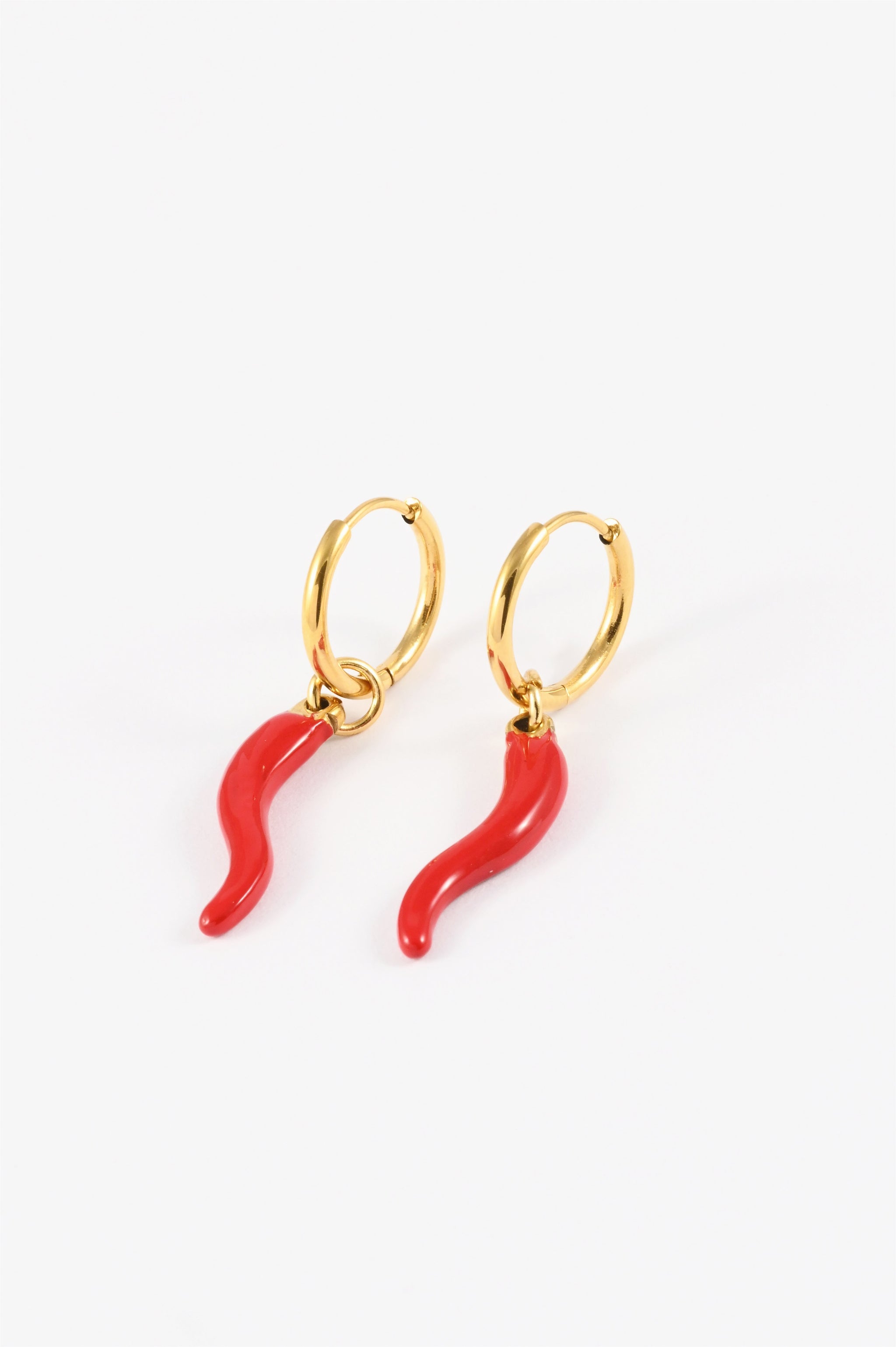 WATERPROOF GOLD RED CHILLI CHARM HUGGIE EARRINGS