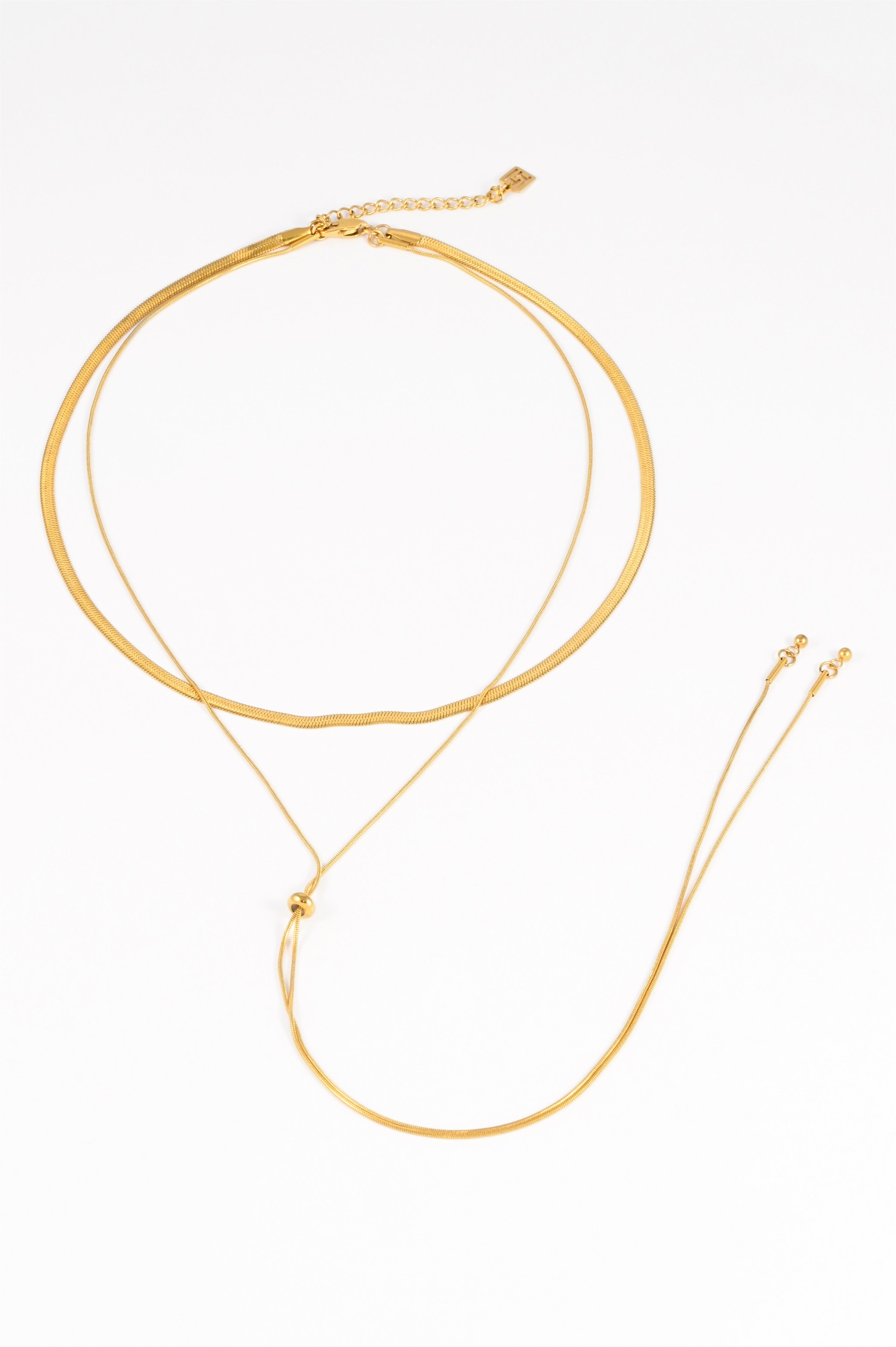 WATERPROOF GOLD MULTI LAYER LONG TOGGLE NECKLACE
