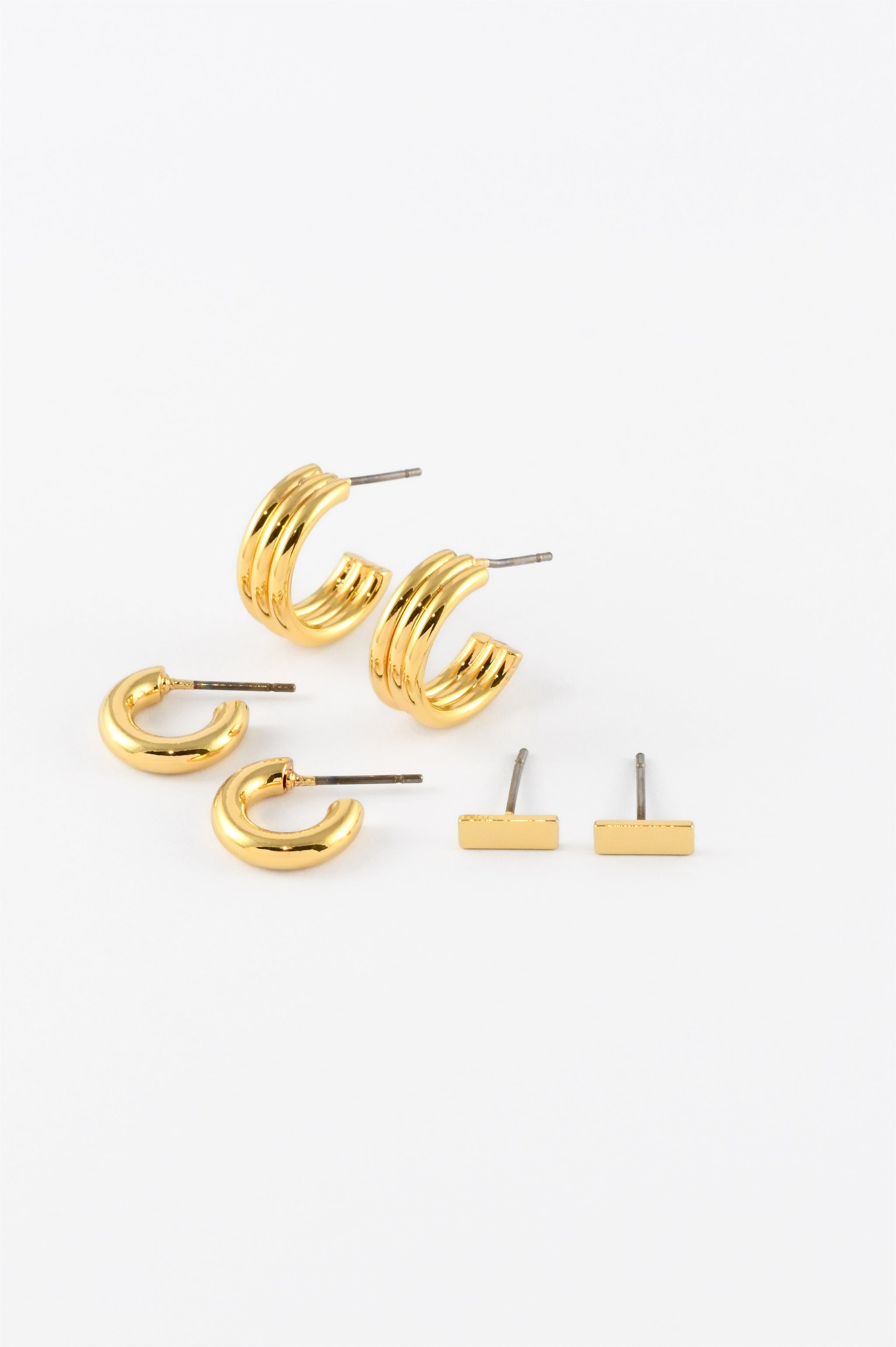 GOLD POLISHED BAR STUD HOOP PACK
