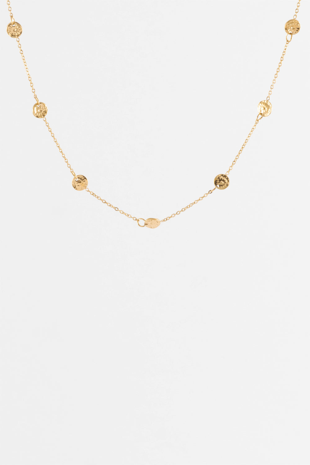GOLD STATIONED MOLTEN DISK CHAIN NECKLACE