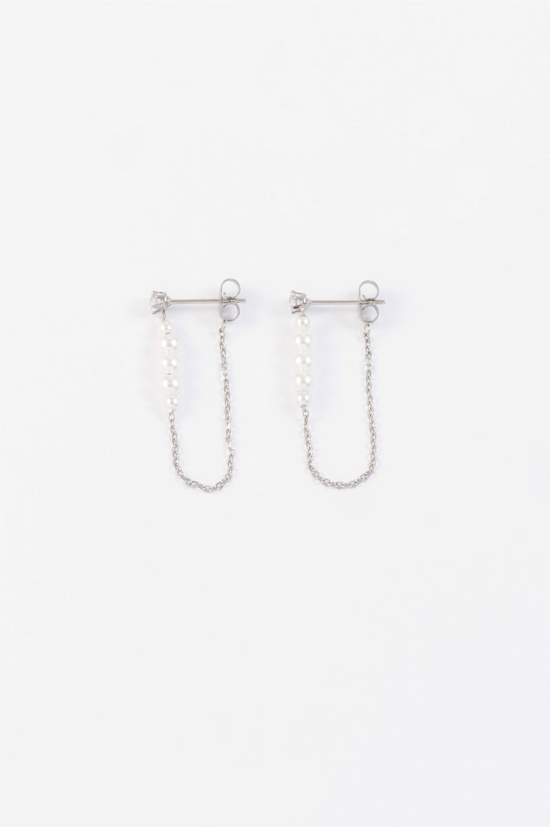 SILVER PEARL STRAND CHAIN FRONT & BACK EARRING
