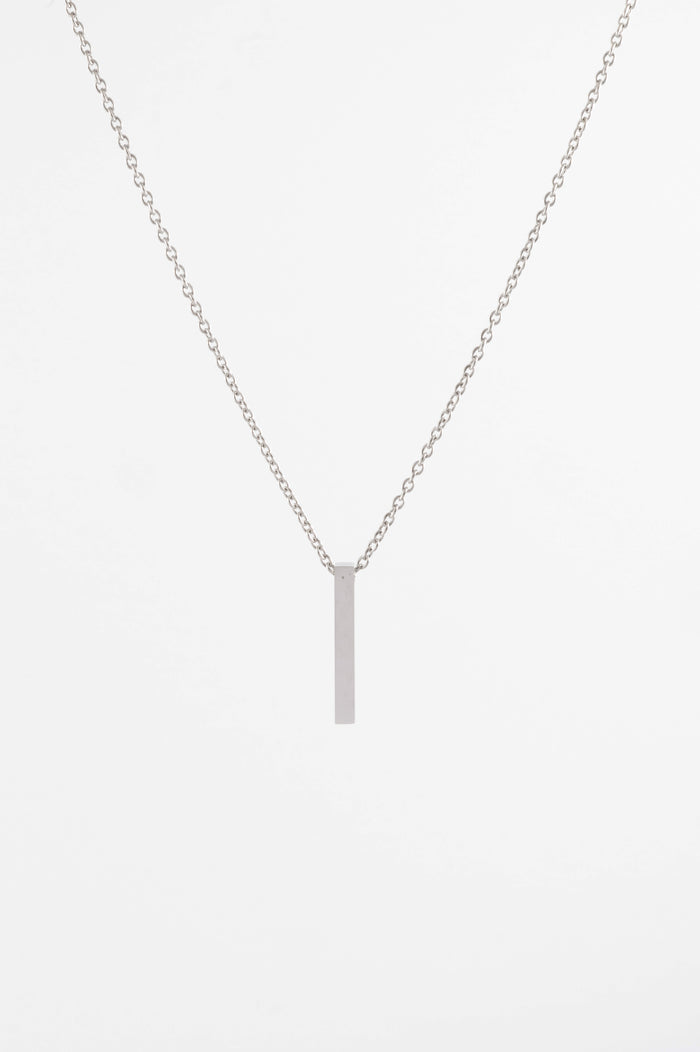 RHODIUM LONG RECTANGLE PENDANT CHAIN NECKLACE