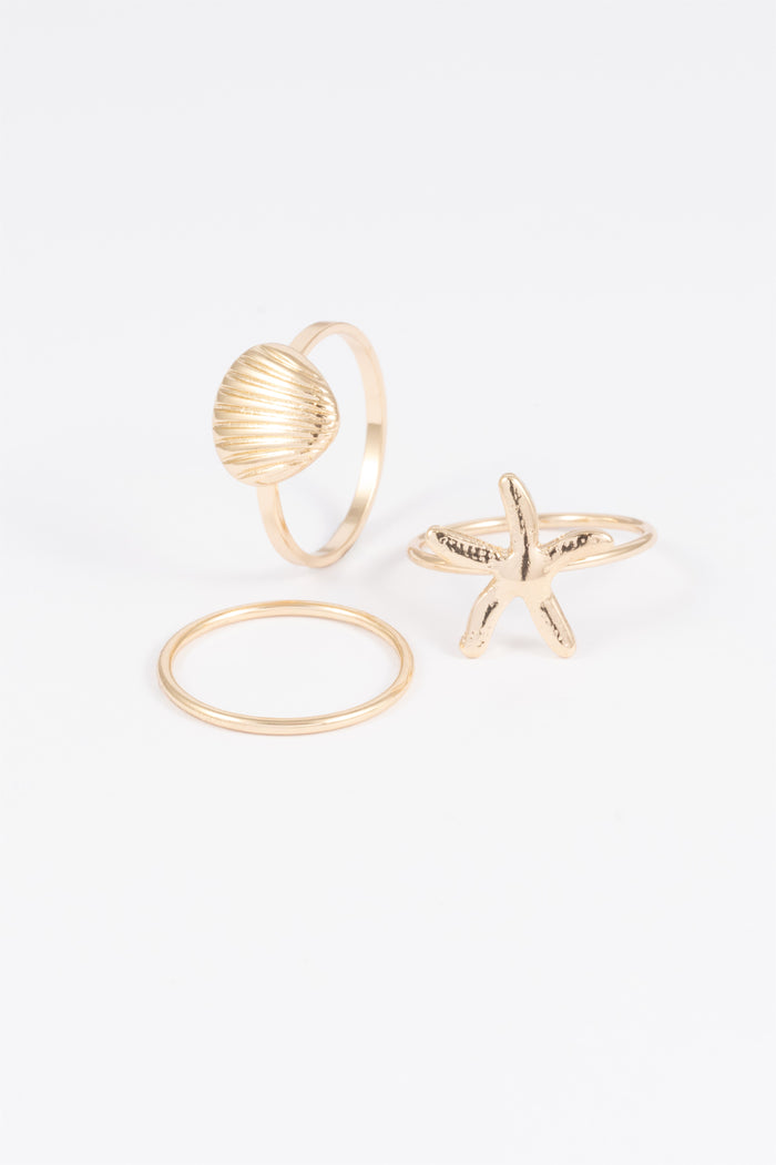 GOLD THREE PACK SEA LIFE RINGS - SM