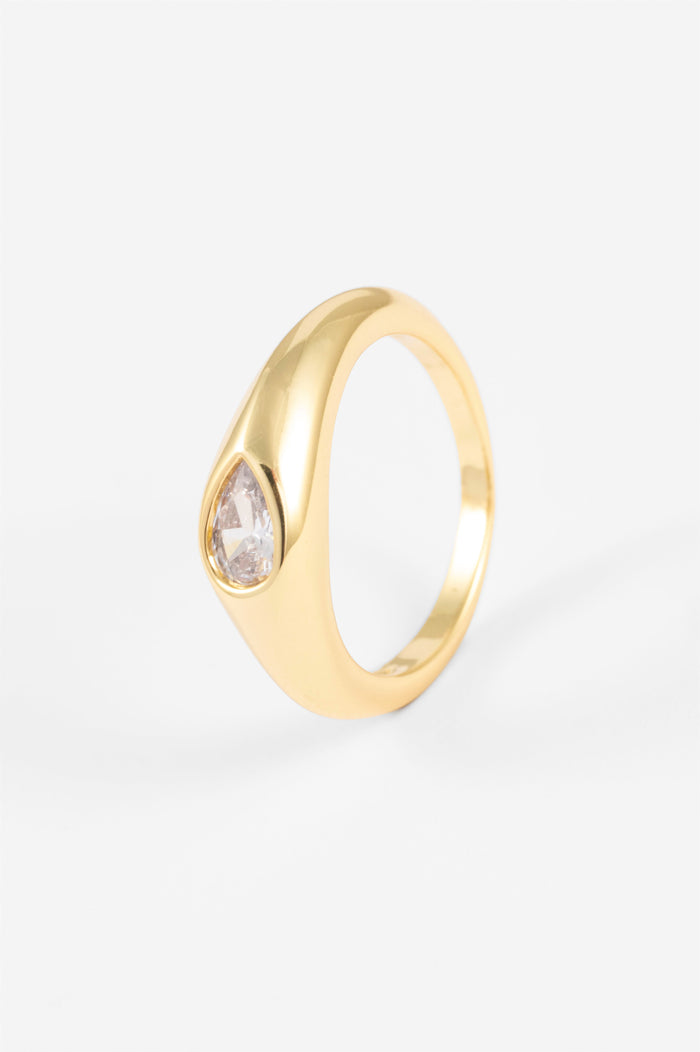 GOLD CUBIC ZIRCONIA PEAR CUT PINKY RING - ML