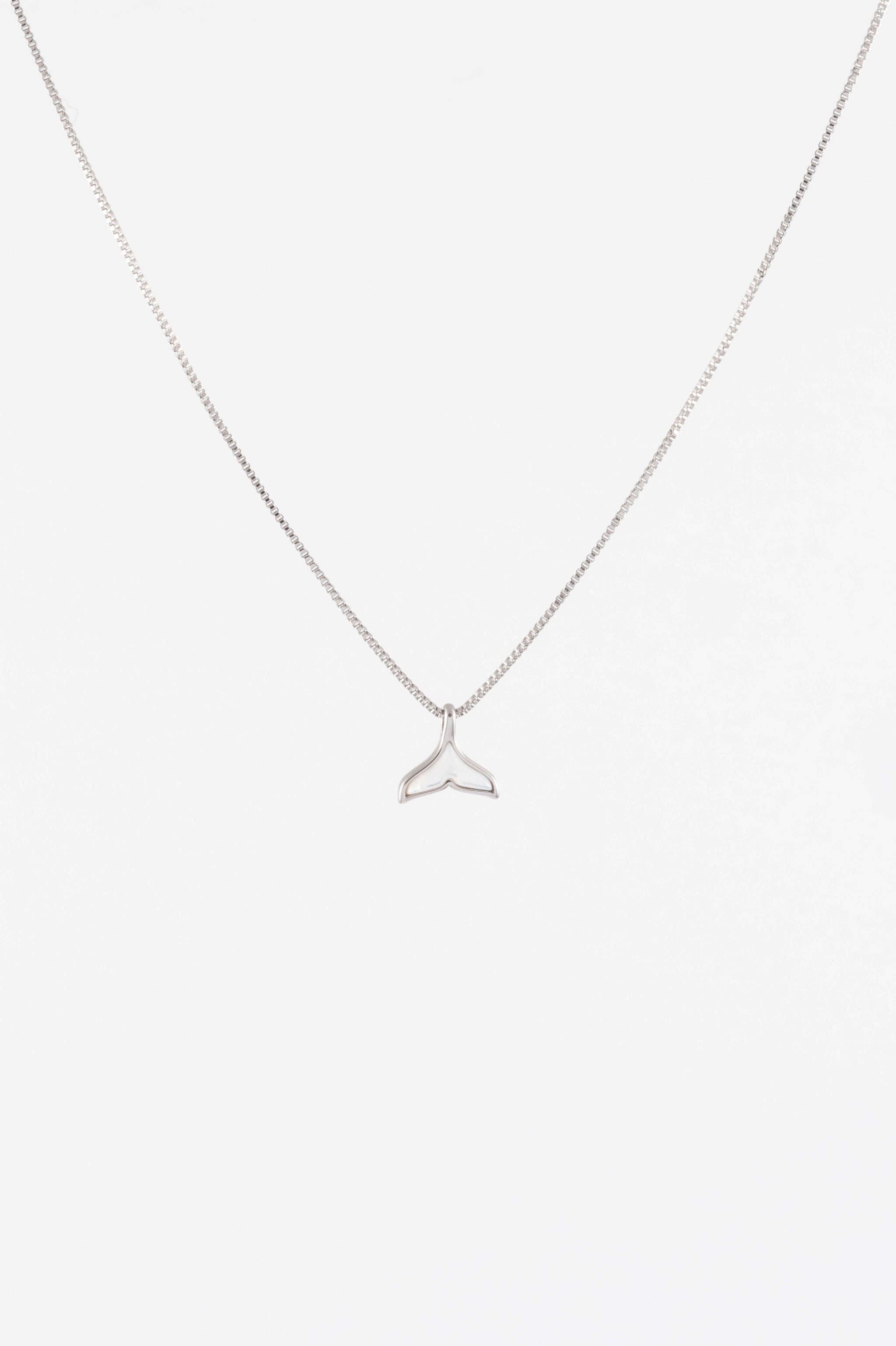 WATERPROOF SILVER WHALE TALE PENDANT NECKLACE