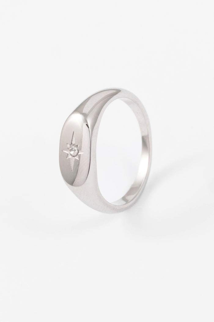 WATERPROOF SILVER MINI CZ SIGNET RING - SM