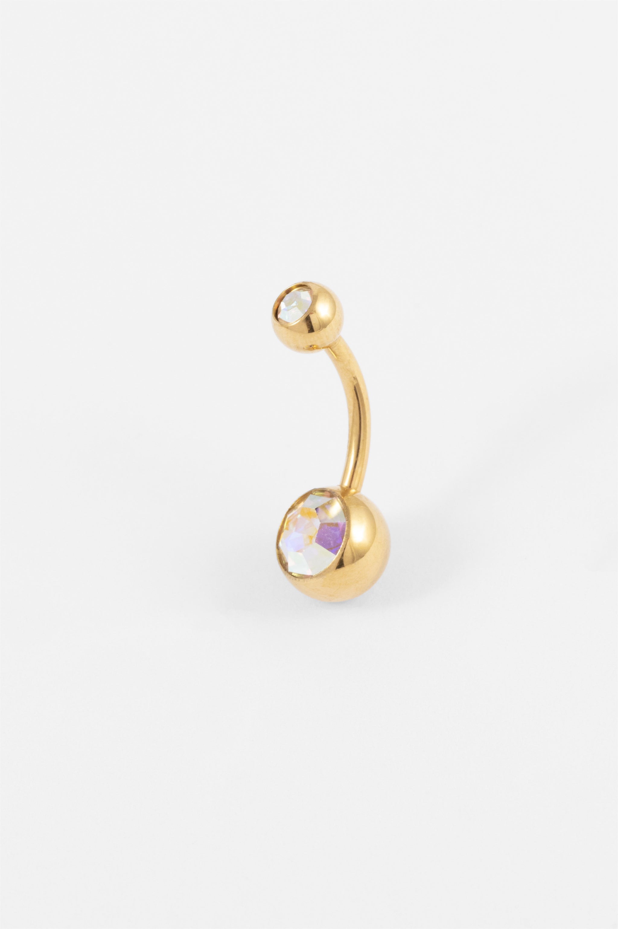 GOLD 14G AB CZ BEZEL SET 10MM BELLY BAR
